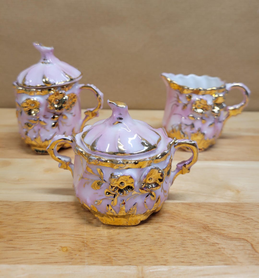 German Pink and Gold Lusterware Child's Play Tea Set Real China Cream ...