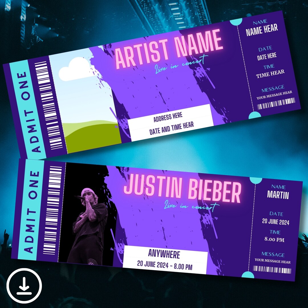 Editable Concert Ticket Template, Custom Concert Ticket Gift, DIY Event Ticket, Surprise ...
