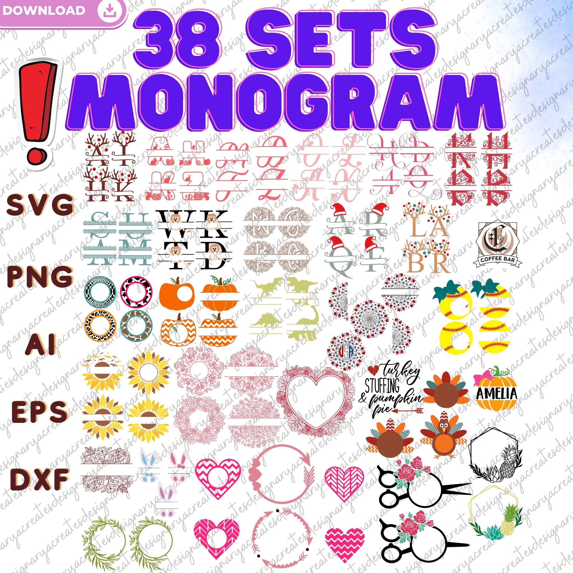 Monogram Bundle SVG/DXF/PNG,38 Sets Monogram Bundle Sports,valentine ...