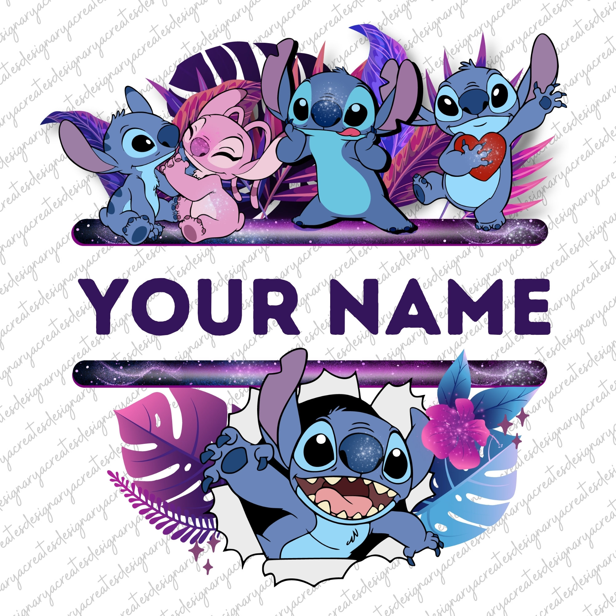 Personalized Floral Stitch Png Sublimation Design Download, Custom Name ...