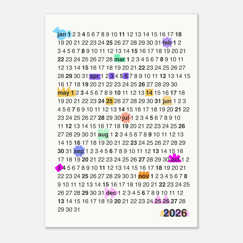 One Page Calendar - 2026 - German Holidays - 50 Cm X 70 Cm - Etsy UK