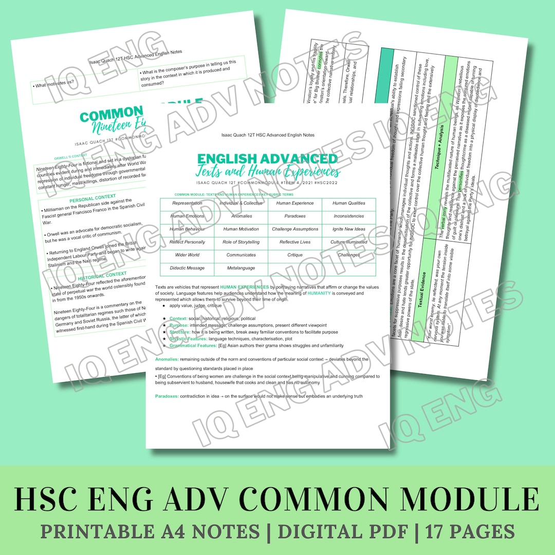 HSC English Advanced Common Module Nineteen Eighty Four Notes - Entire ...