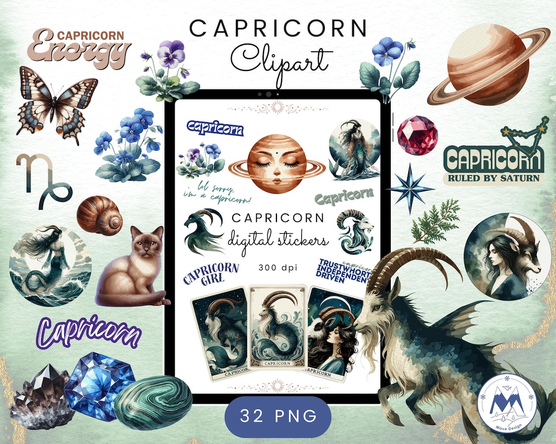Capricorn Clipart, Capricorn Digital Stickers,capricorn Png, Aesthetic ...