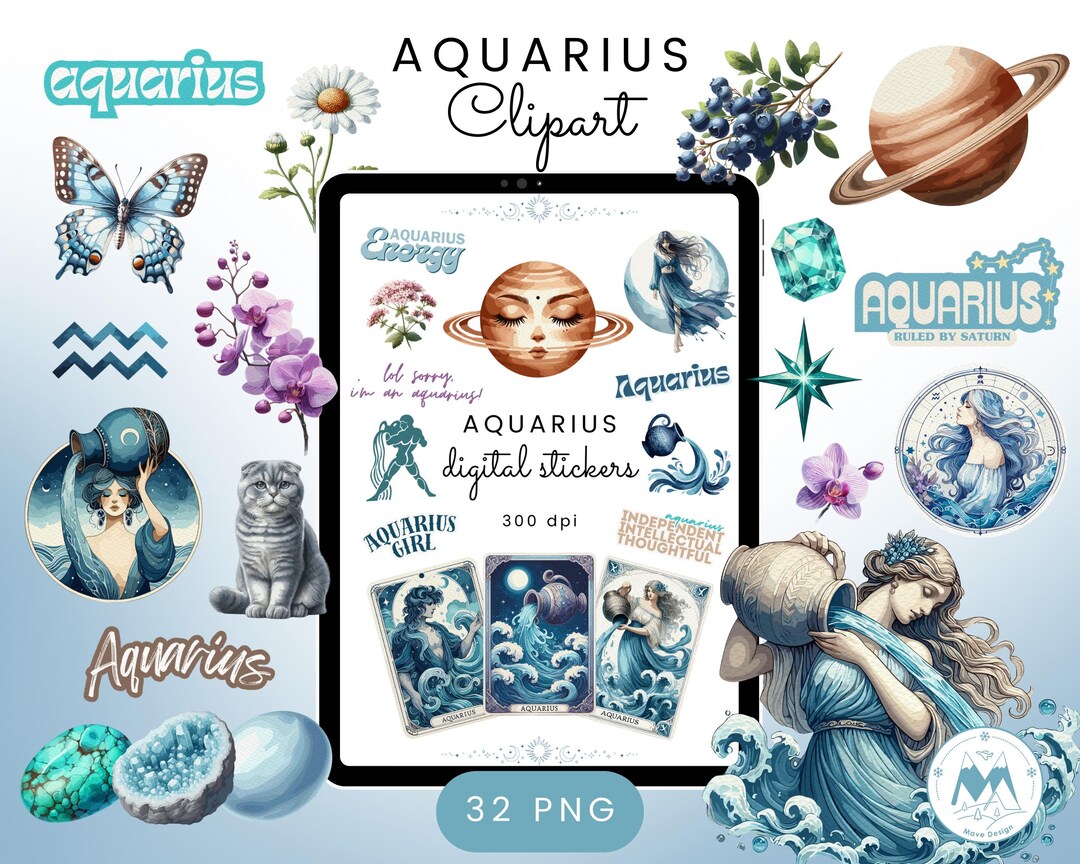 Aquarius Clipart, Aquarius Digital Stickers, Aquarius Png, Aesthetic ...