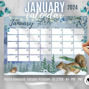 EDITABLE January 2024 Calendar, PRINTABLE January Calendar, New Year ...