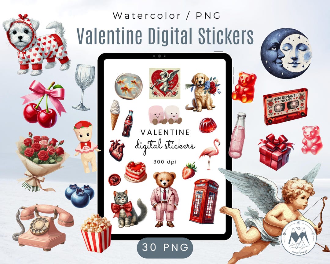 Valentine Clipart, Valentines Day Digital Stickers, Valentine Png ...