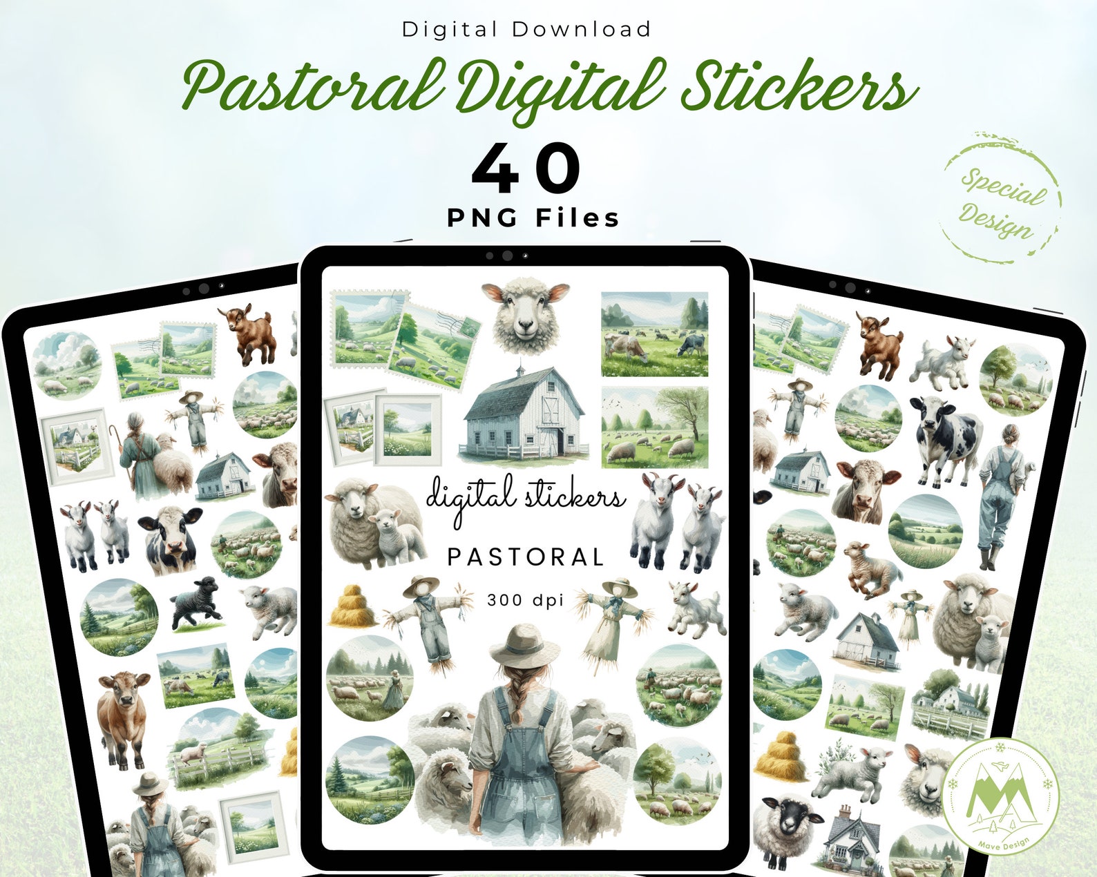 Pastoral Clipart, Farm Animals Watercolor Clipart, Farm Life Digital ...