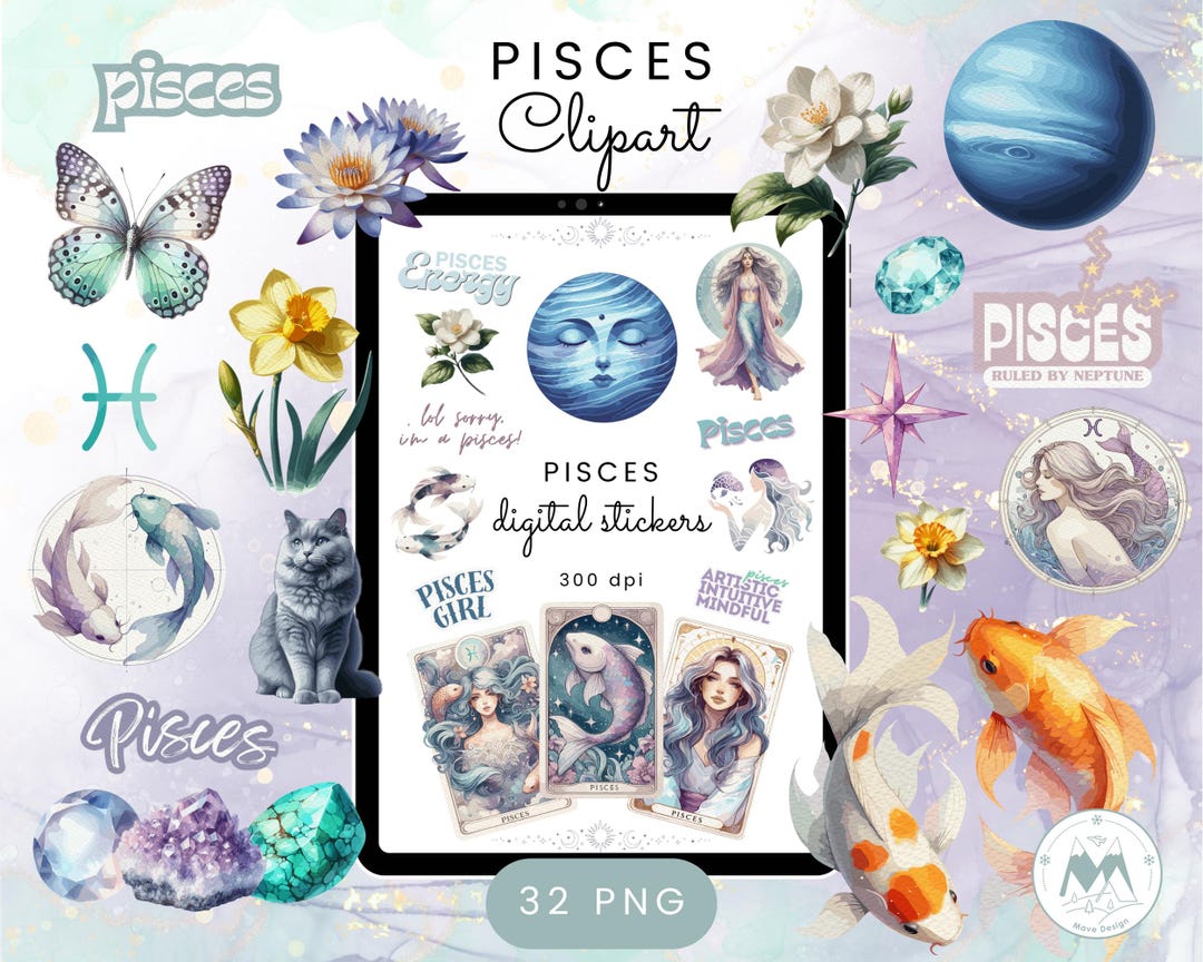 Pisces Clipart, Pisces Digital Stickers,pisces Png,aesthetic Zodiac ...