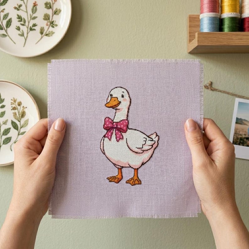 Goose Cross Stitch Pattern | Pink Bow Farm Animal Embroidery Design ...