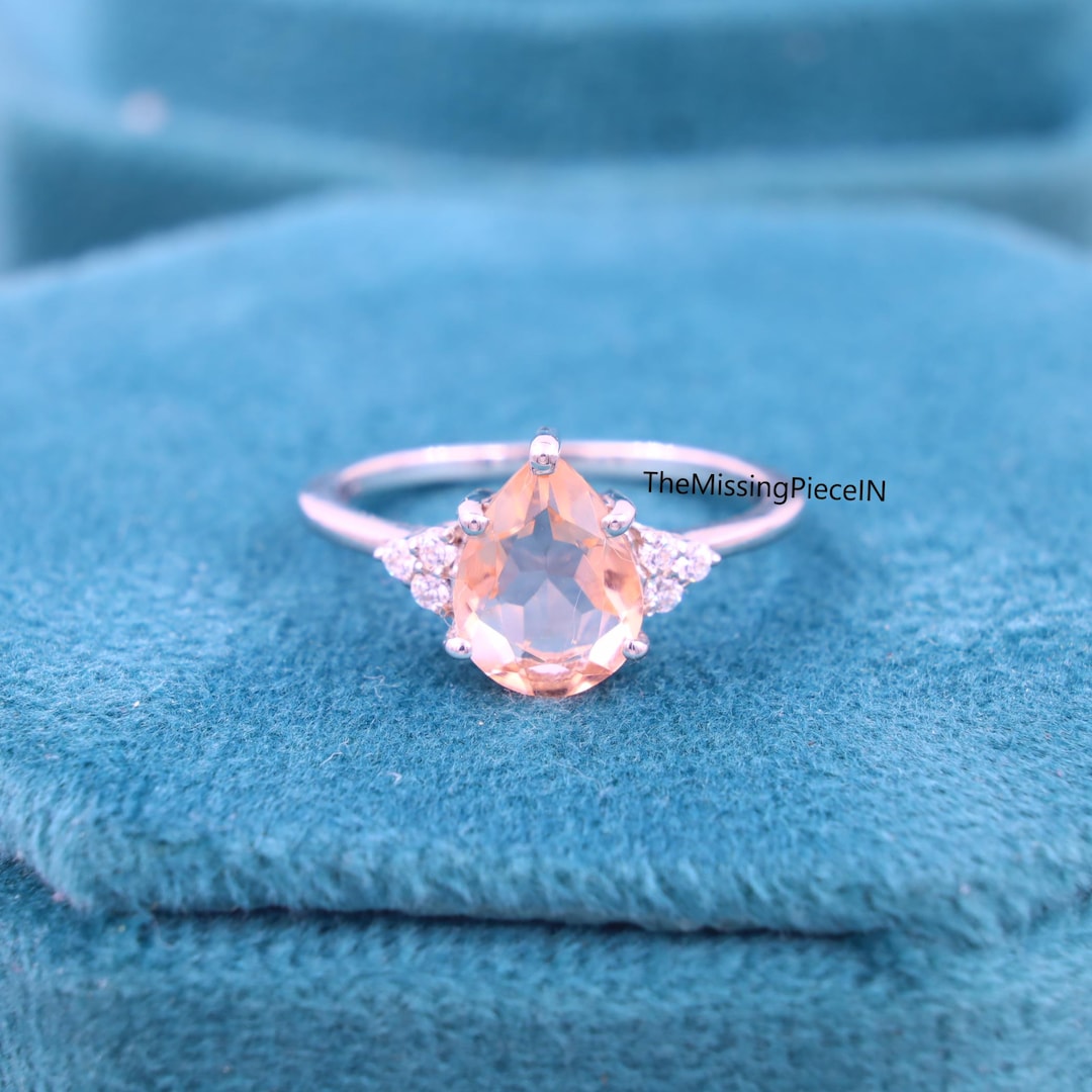 Vintage Morganite Engagement Pear Ring, Pear Morganite Ring, Peach ...