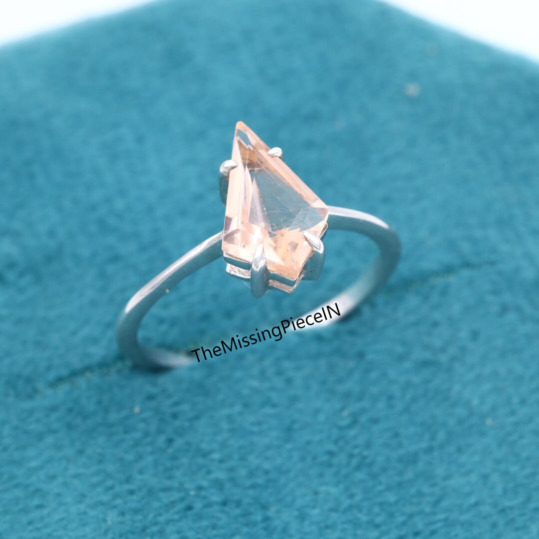 Peach Morganite Kite Cut Ring, 925 Silver-14k Gold Ring, Minimalist ...