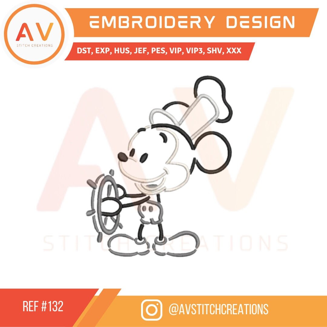 132 Captain Steam Mouse SKETCH Digital EMBROIDERY DESIGN Instant ...