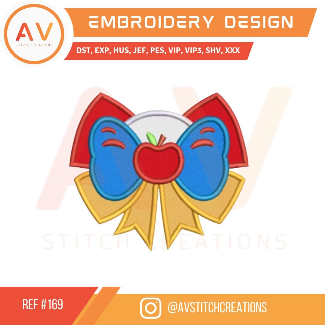 169 Snowwhite Bow. Apple Bow Embroidery Applique. Machine Embroidery ...