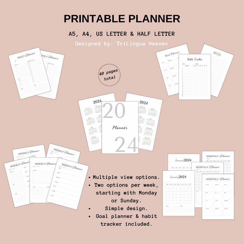 Planner Printable 2024 Daily, Weekly, Monthly, Habit Tracker, Goal ...