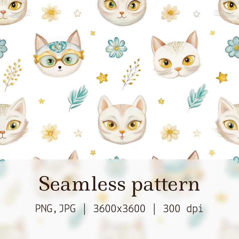 QUADROBICS With Cat Mask Seamless Pattern Cute Digital Paper White ...