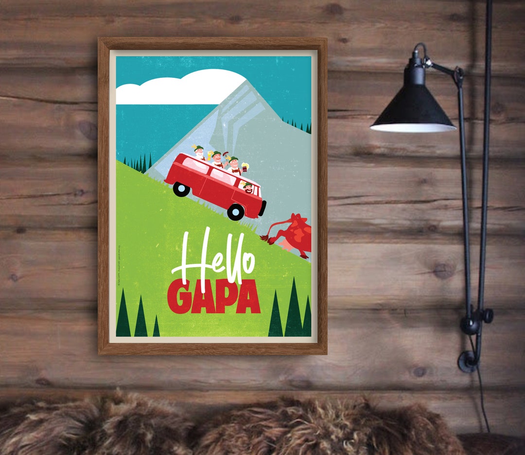 Paper Mat Poster Hello Gapa, Typical Bavarian WV Minibus Bulli ...