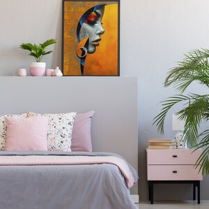 Mystical Woman Profile in Vibrant Colors, Abstract Wall Art, Printable ...
