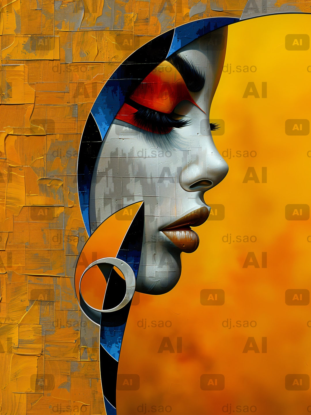 Mystical Woman Profile in Vibrant Colors, Abstract Wall Art, Printable ...