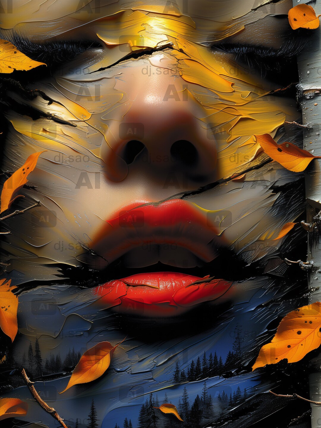 Surreal Autumn Face Optical Illusion Art Print - Etsy UK