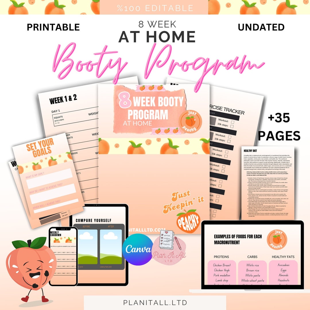 8-week Booty Program at Home, Fitness Program Template and Fitness Coaches, Fitness Ebook ...