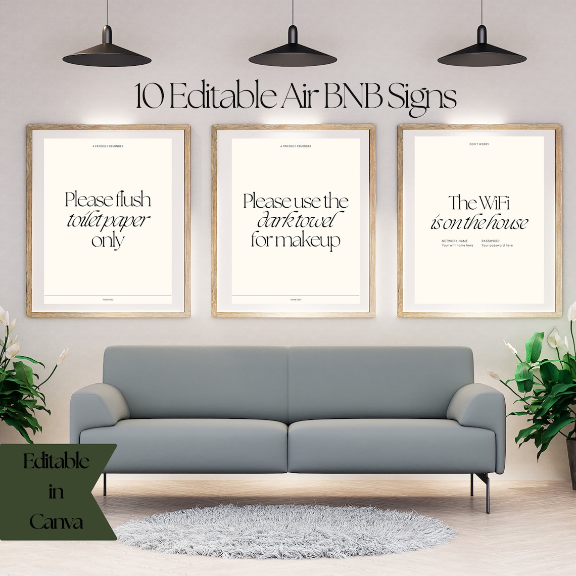 10 Airbnb Posters, Editable Template Bundle, Wifi Password Sign ...