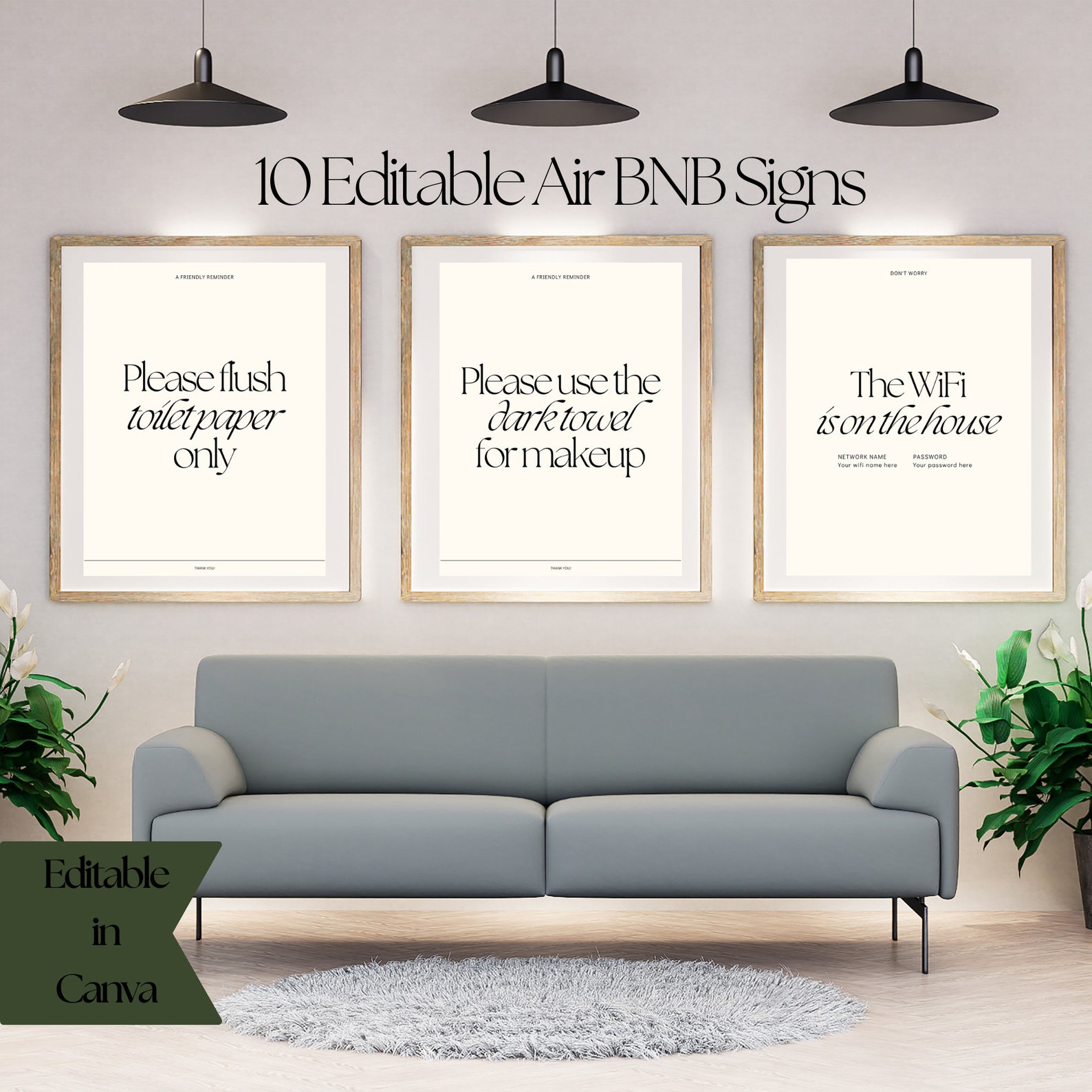 10 Airbnb Posters, Editable Template Bundle, Wifi Password Sign ...