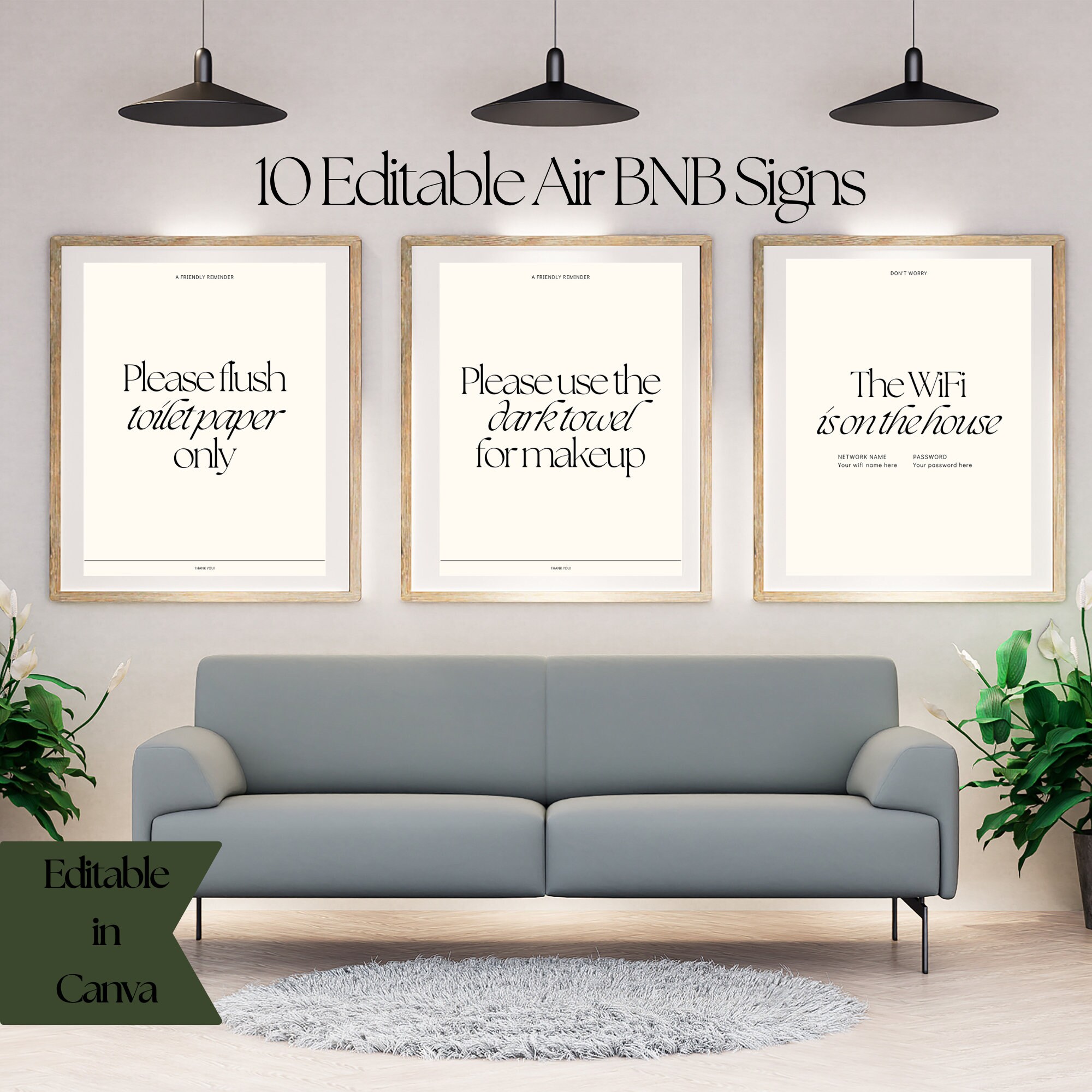 10 Airbnb Posters, Editable Template Bundle, Wifi Password Sign ...