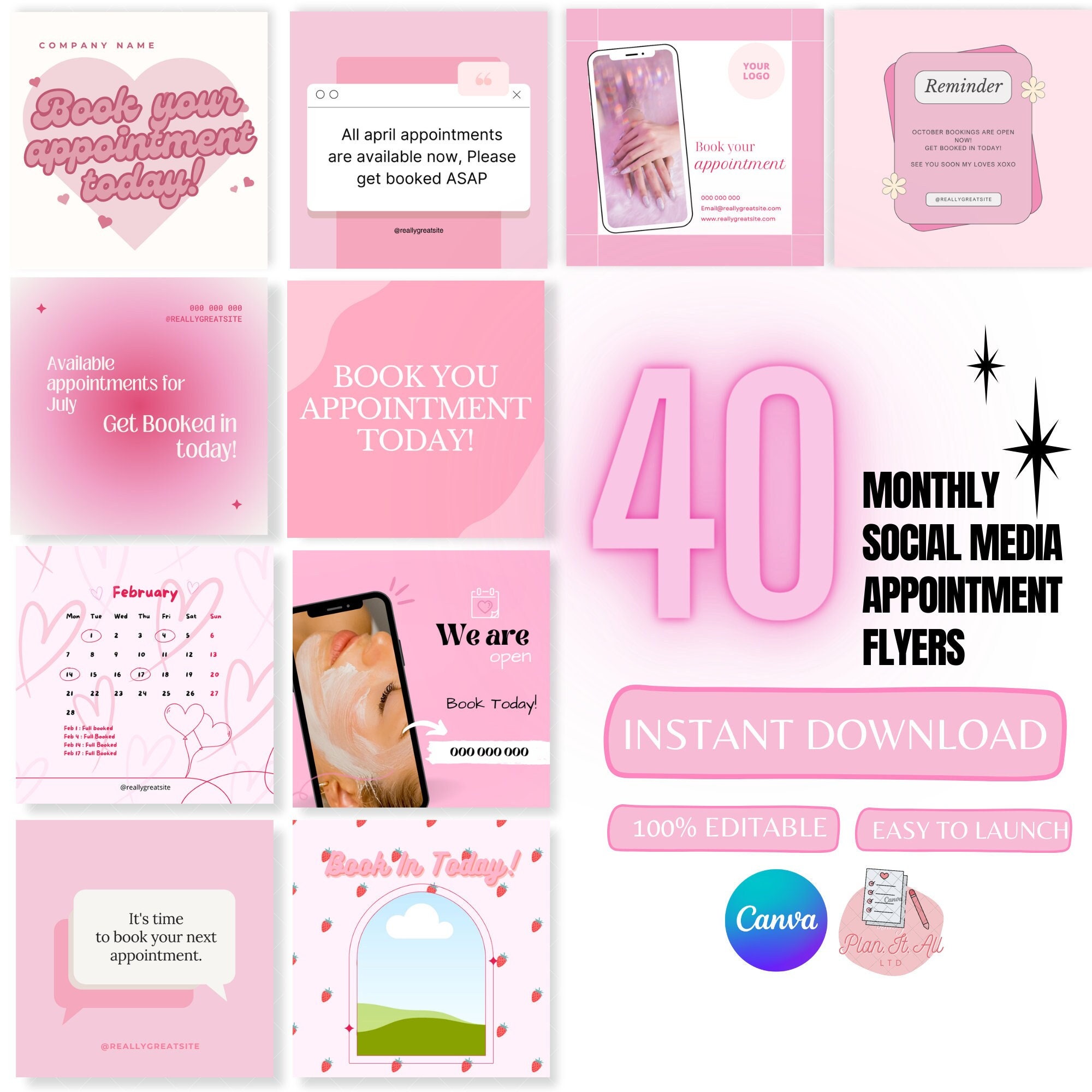40 Pink Social Media Appointment Flyers, Book Now Flyer, Monthly ...