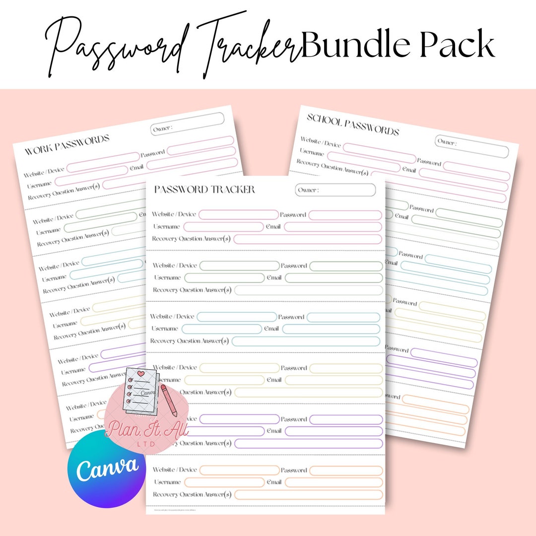 Password Tracker Bundle, Printable Password Log in Organizers, Password ...
