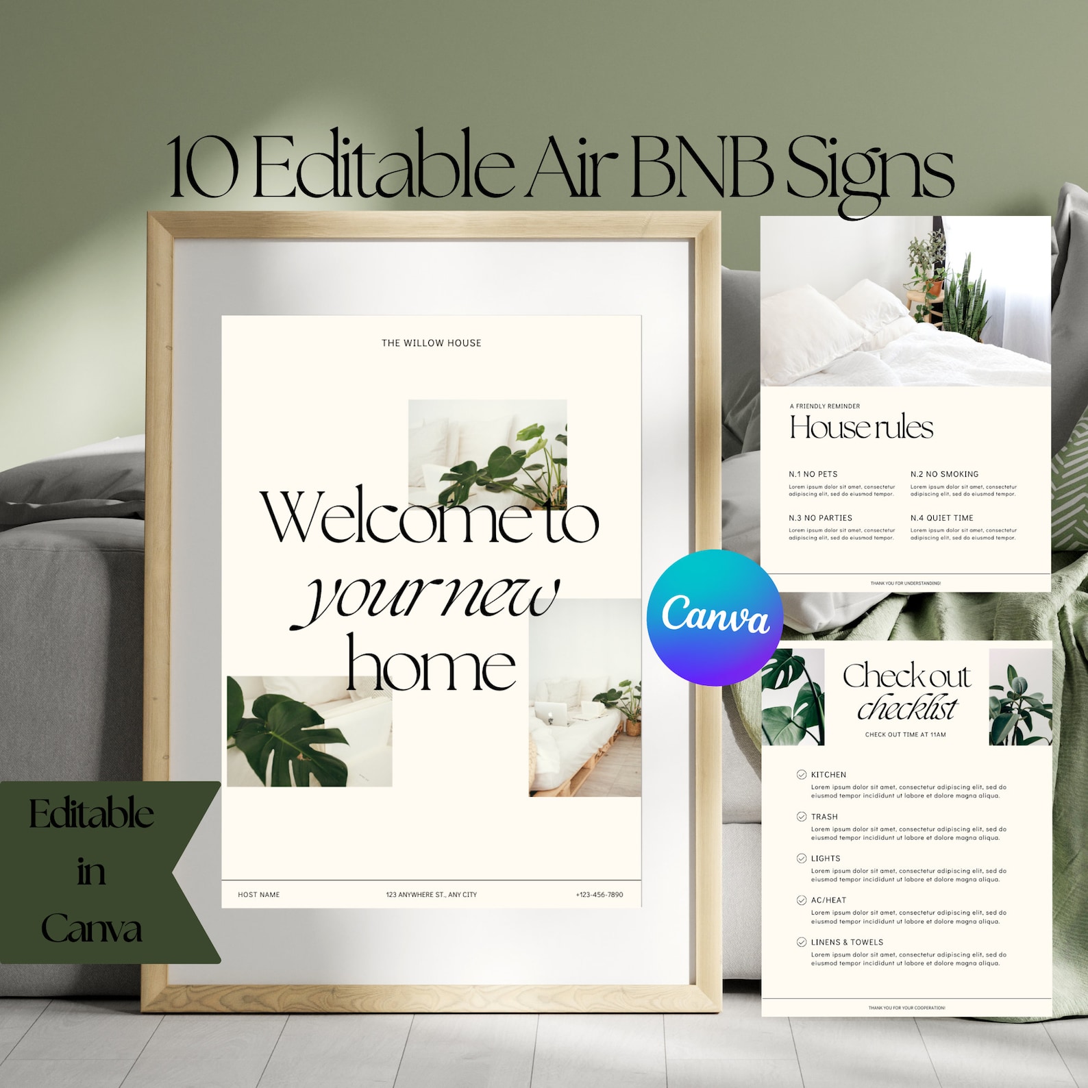 10 Airbnb Posters, Editable Template Bundle, Wifi Password Sign ...