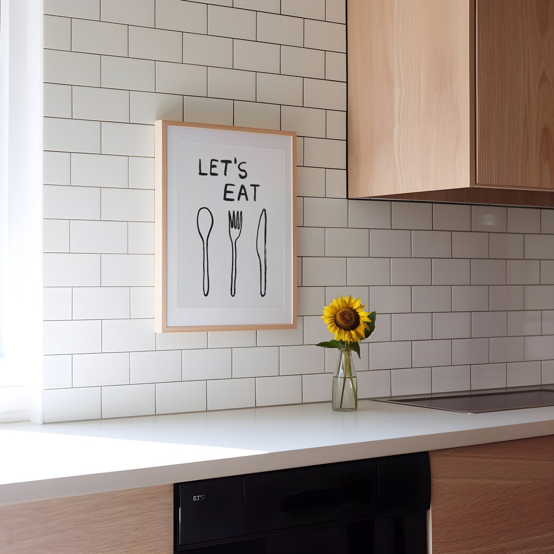 Let's Eat Kitchen Wall Art, Printable Kitchen Decor, Minimal Kitchen ...