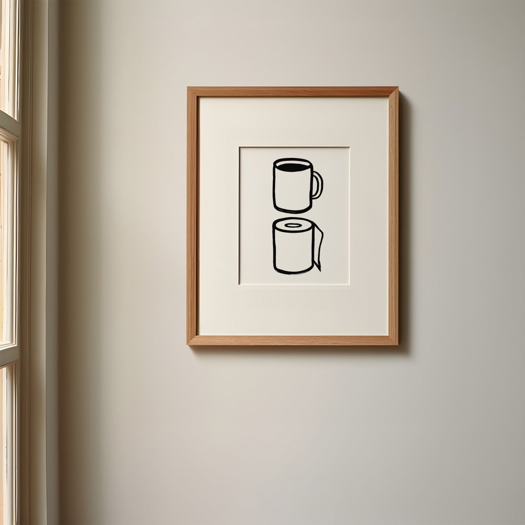 Funny Coffee Art, Toilet Art, Funny Minimal Art Print, Black Ink Art ...