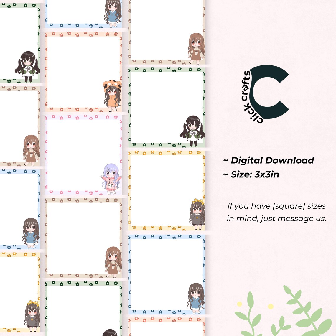 Cute Girl Printable Notepad Template, Printable Square Notepad, Cute ...