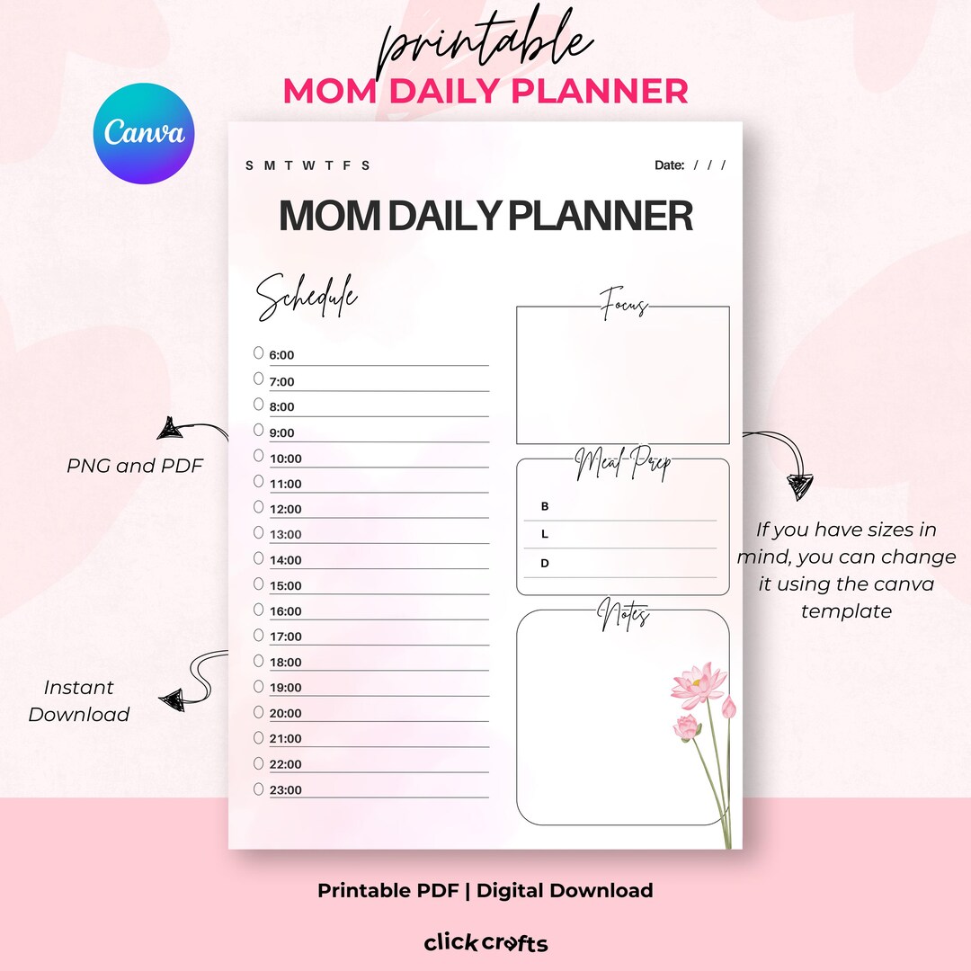 Mom Daily Planner Printable Pastel Editable Canva Planner Template ...
