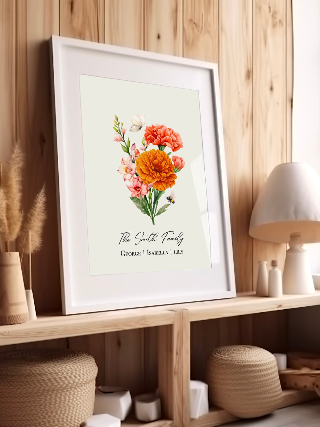 Personalised Watercolour Birth Month Flower Print, Boho Wall Art ...