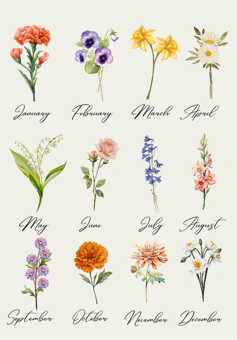Customised Family Birth Month Flower Print, Anniversary Gift, Christmas ...