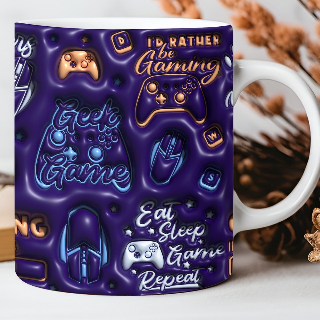 3D Geek Game Mug Wrap PNG, 3D Inflated Gamer Life 11oz 15oz Mug, Puffy ...