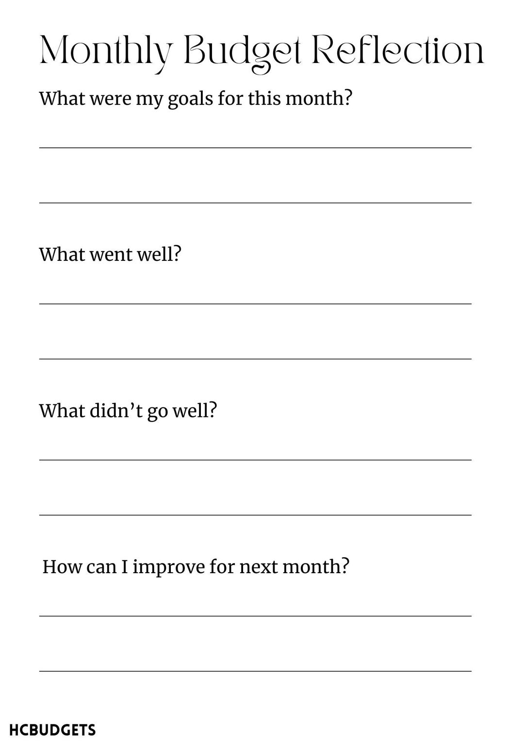 Monthly Budget Reflection - Etsy