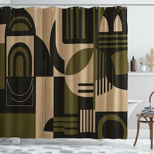 Boho Mid-century Shower Curtain Abstract Green Sower Curtain Olive Leaves Shower Curtain ...