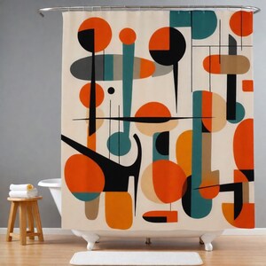 Abstract Mid-century Shower Curtain Geometric Modern Shower Curtain ...