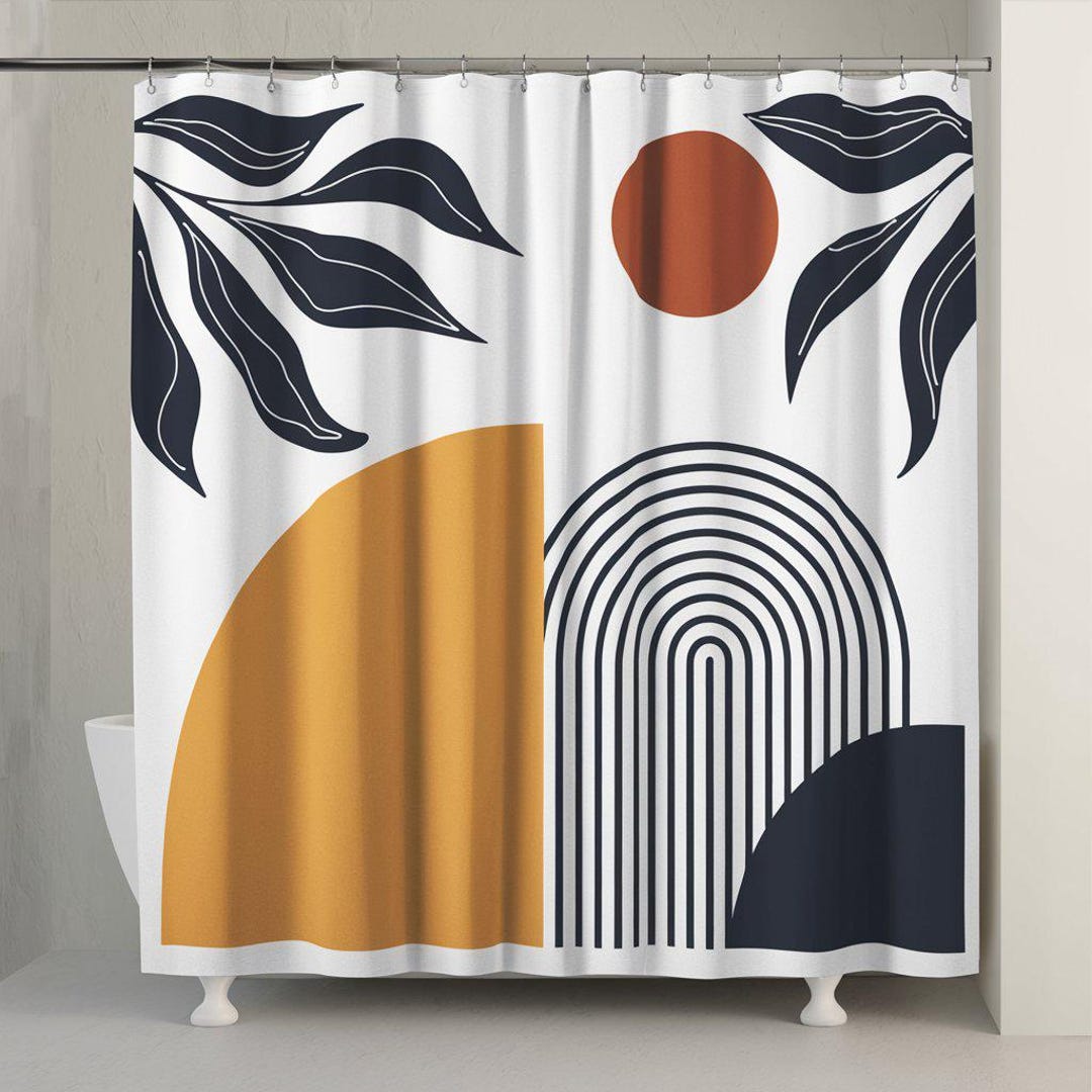 Modern Minimalist Shower Curtain Sun & Earth Shower Curtain Boho Shower Decor Mid Century Shower ...