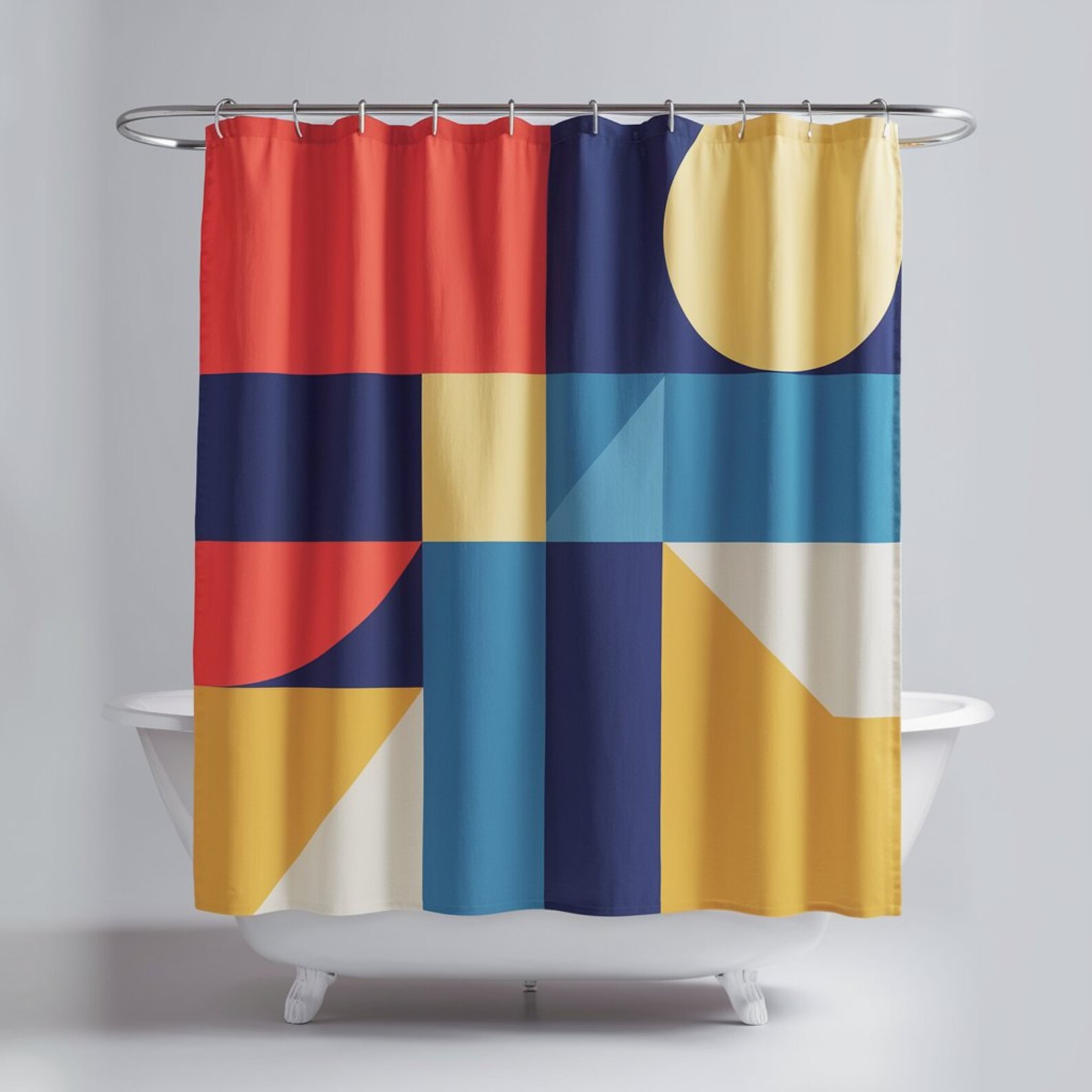 Abstract Mid-century Shower Curtain Boho Geometric Shape Sower Curtain ...