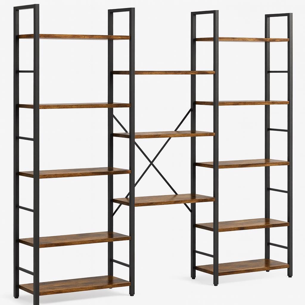 Industrial Large Bookcase With 14 Open Display| Triple Column Book ...