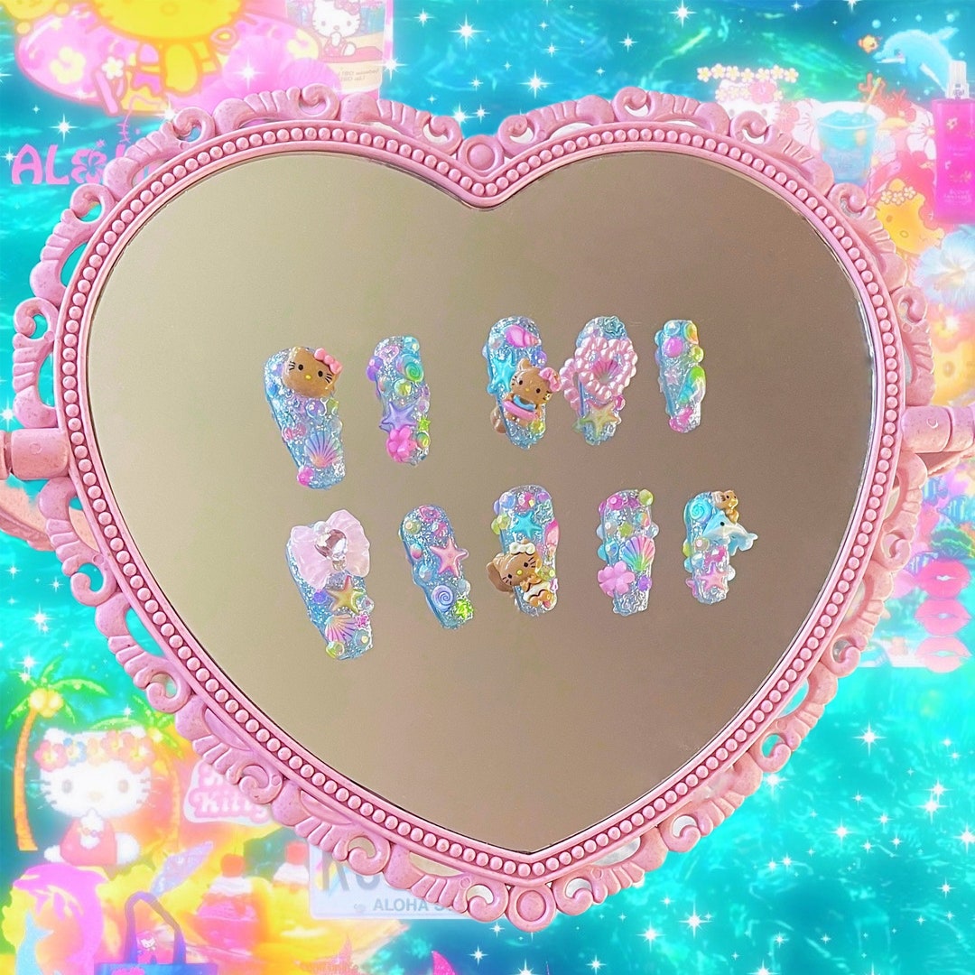 Hello Kitty Gyaru Tropical Core Press on Nails Sanrio Tanned Kawaii Gal ...