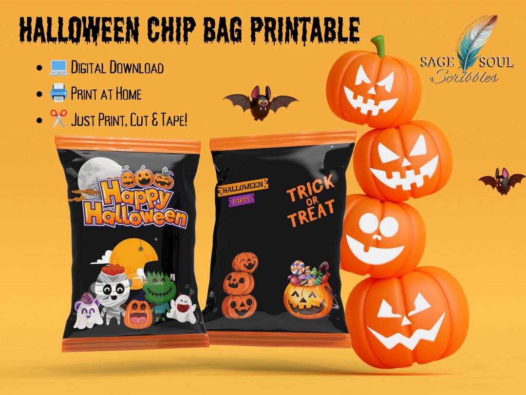 Halloween Chip Bag Printable • Cute Ghost Party Favor Wrapper • Ready ...