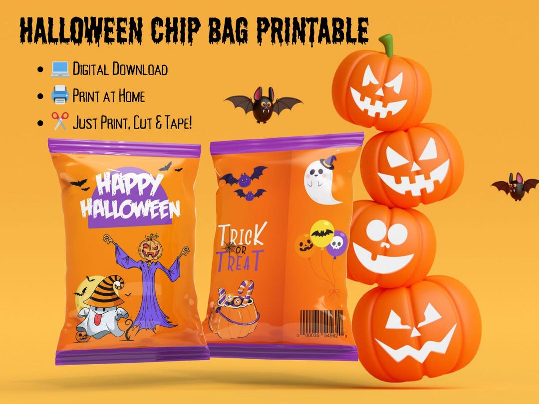Halloween Chip Bag Printable • Spooky Pumpkin Party Favor Wrapper ...