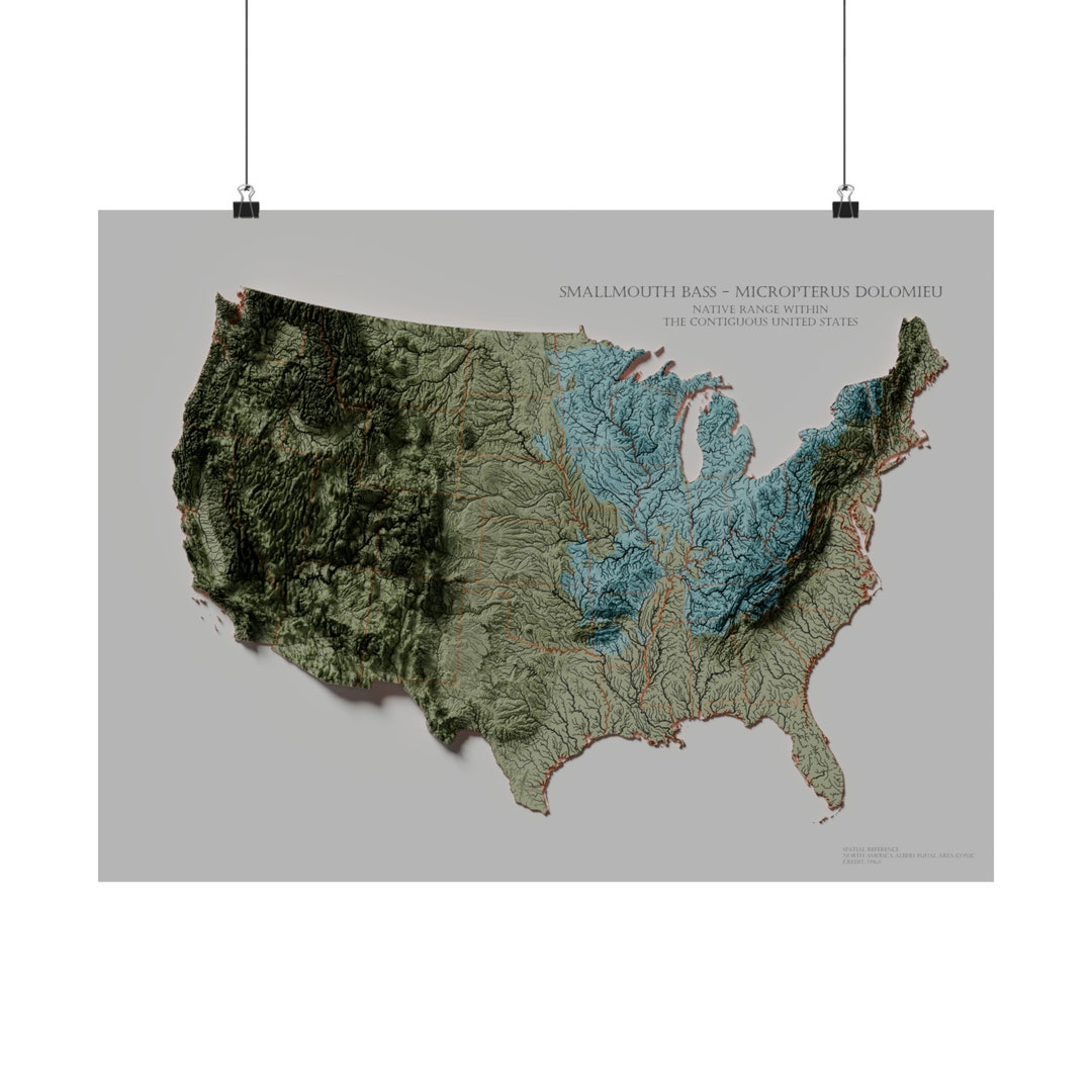 Smallmouth Bass Range Map USA - Etsy