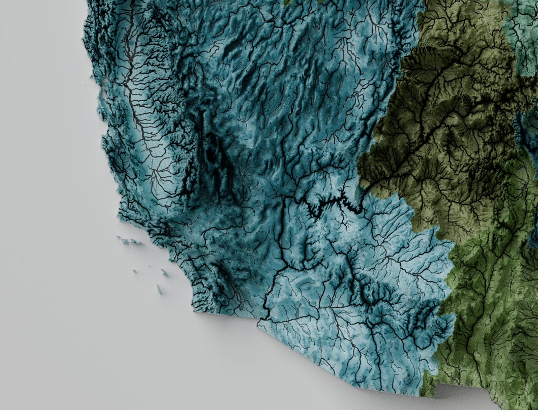 River / Hydro Map USA (blues and Greens) - Etsy