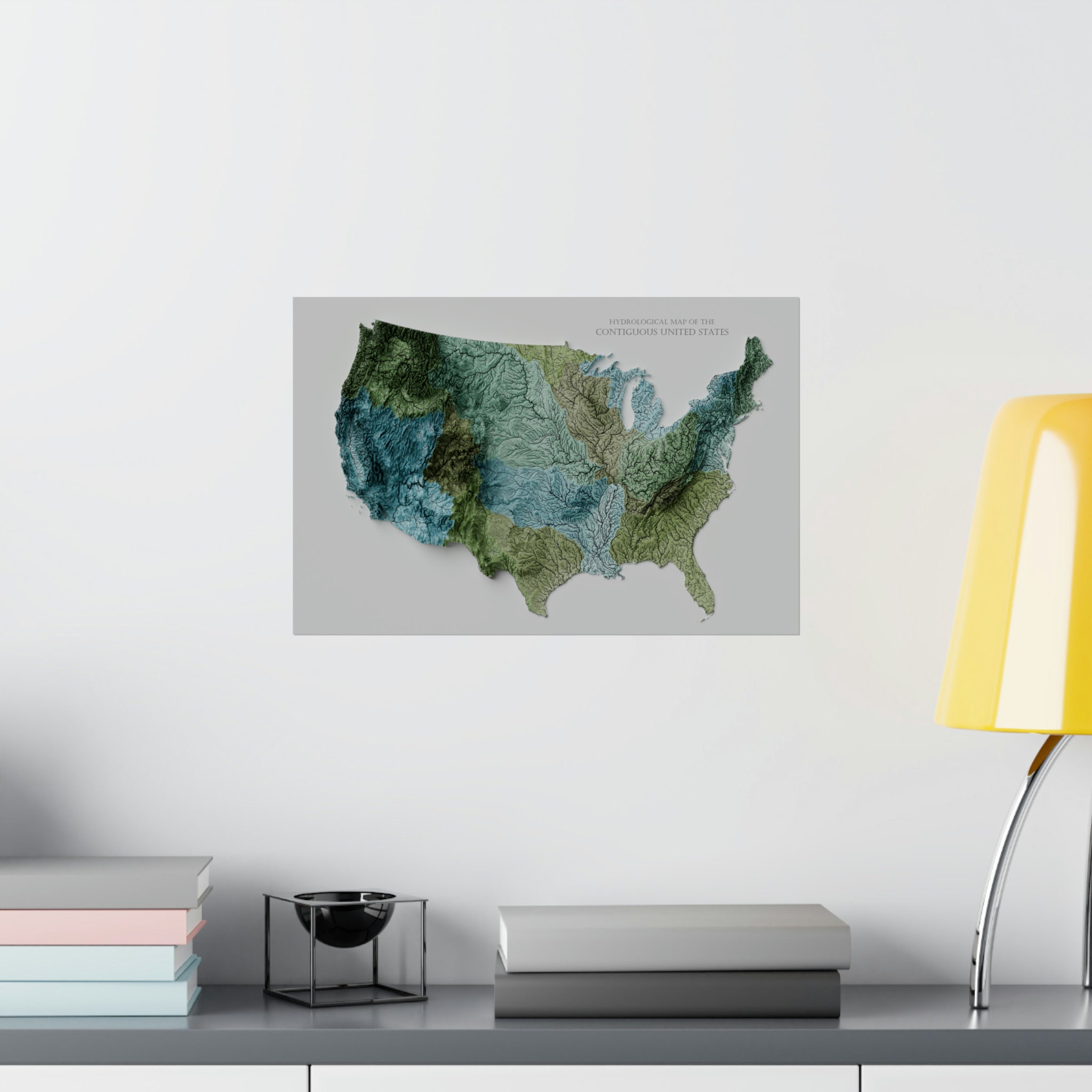 River / Hydro Map USA (blues and Greens) - Etsy