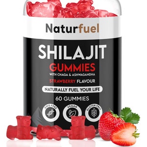 Shilajit Gummies, With Ashwagandha and Chaga, Strawberry Flavour, Rich ...